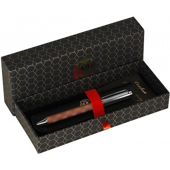 Ручка шариковая Manzoni подарочная Agrigento синий 1 мм, корпус металл корич, серебро, в футляре, ИН244766