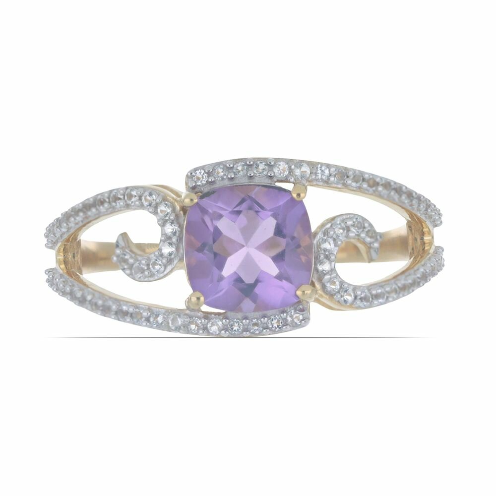 Кольцо тонкое, серебро, 925 проба, золочение, топаз, аметист