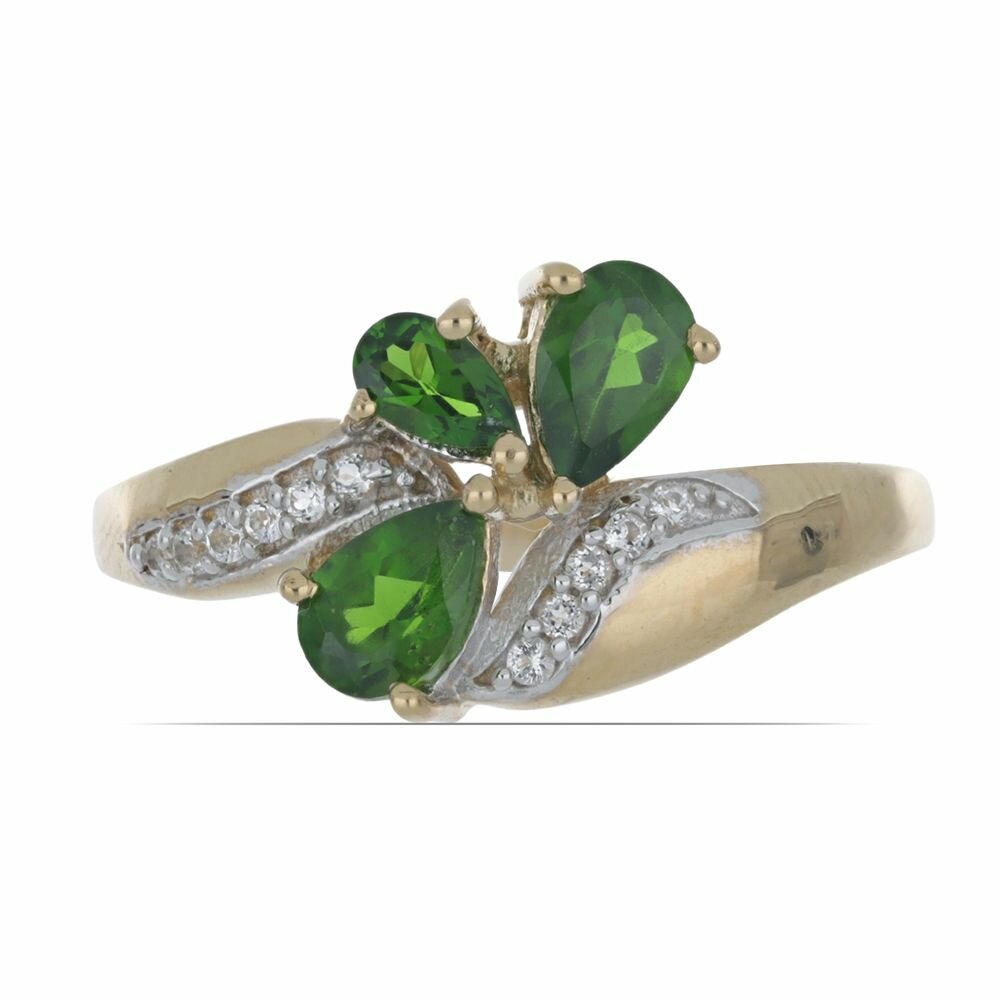 Кольцо тонкое, серебро, 925 проба, золочение, топаз, хромдиопсид