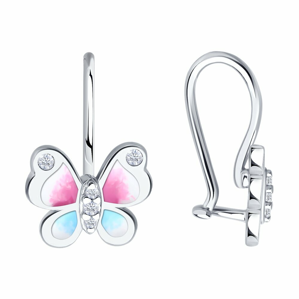 Серьги, серебро, 925 проба, родирование, эмаль, фианит