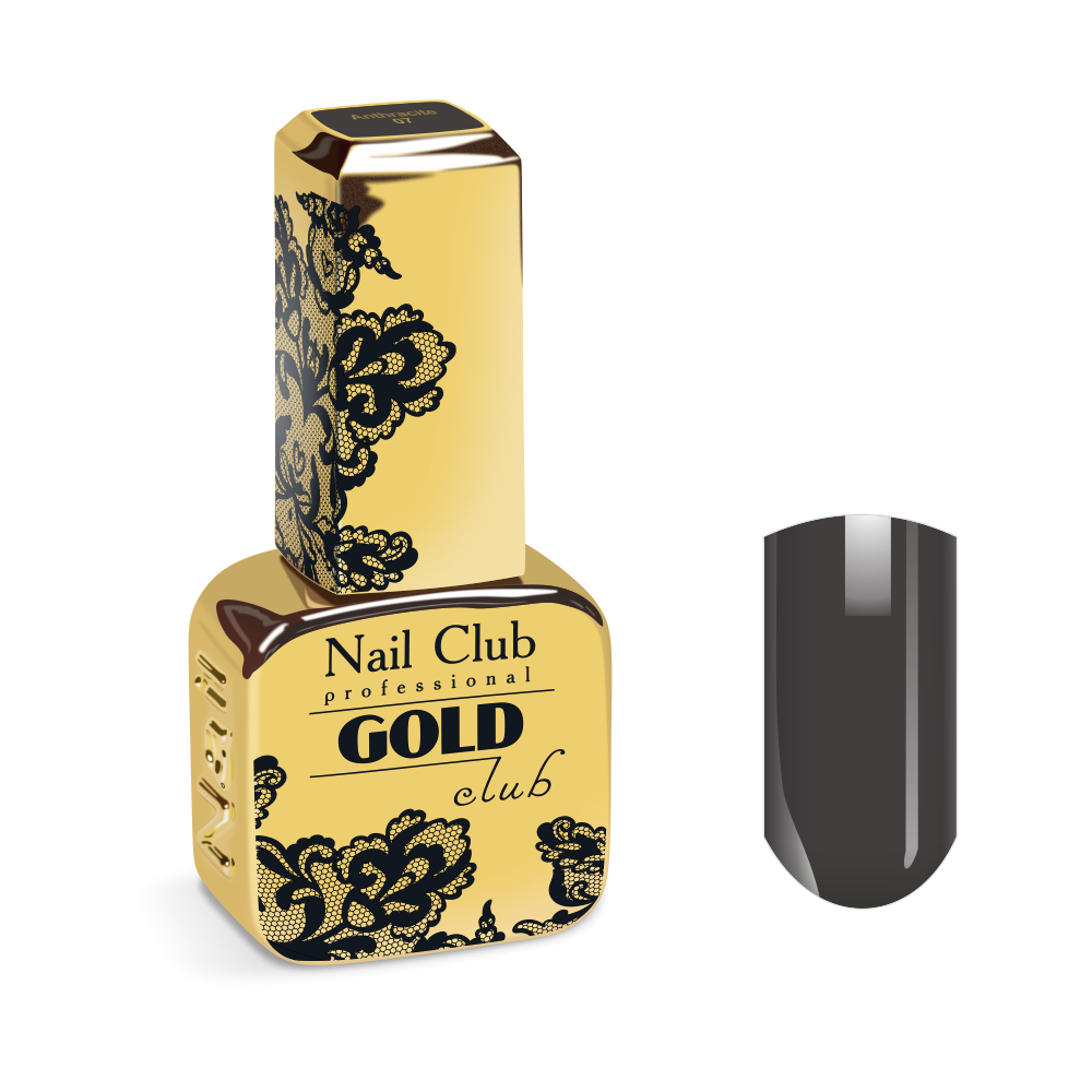 Nail Club professional Эмалевый гель-лак для ногтей с липким слоем GOLD CLUB 07 Anthracite, 13 мл.