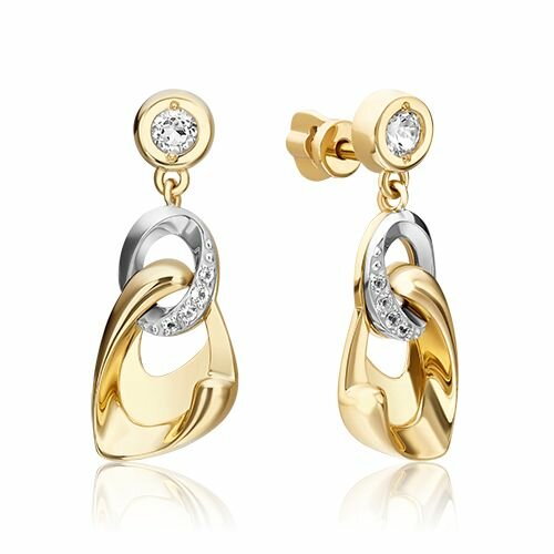 Серьги пусеты, комбинированное золото, 585 проба, родирование, топаз