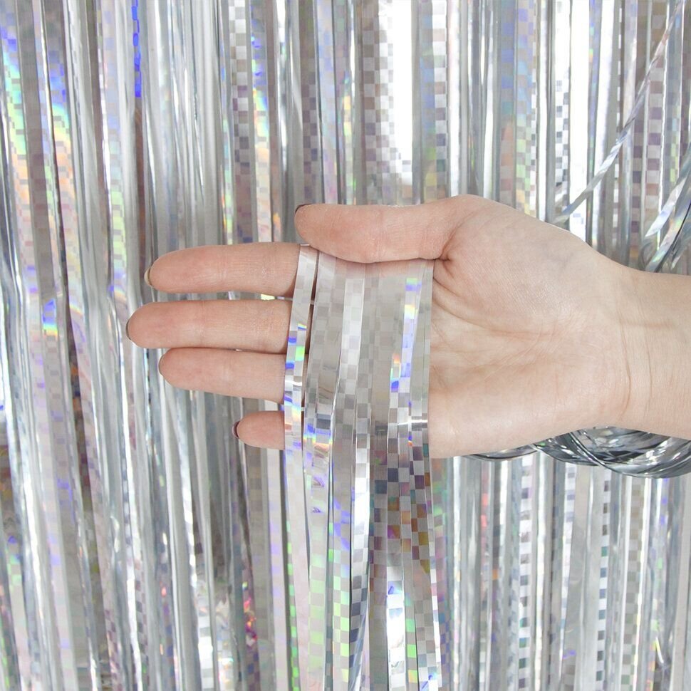 Занавес Дождик Мозаика, Серебро, Голография, 100*200 см, 1 шт.