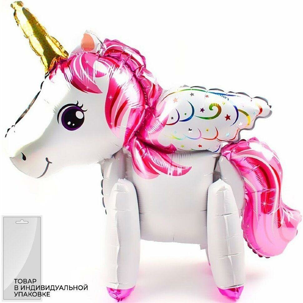 Шар 3D (23'/58 см) Фигура, Единорог с крыльями, Ярко-розовый, 1 шт. в упак.