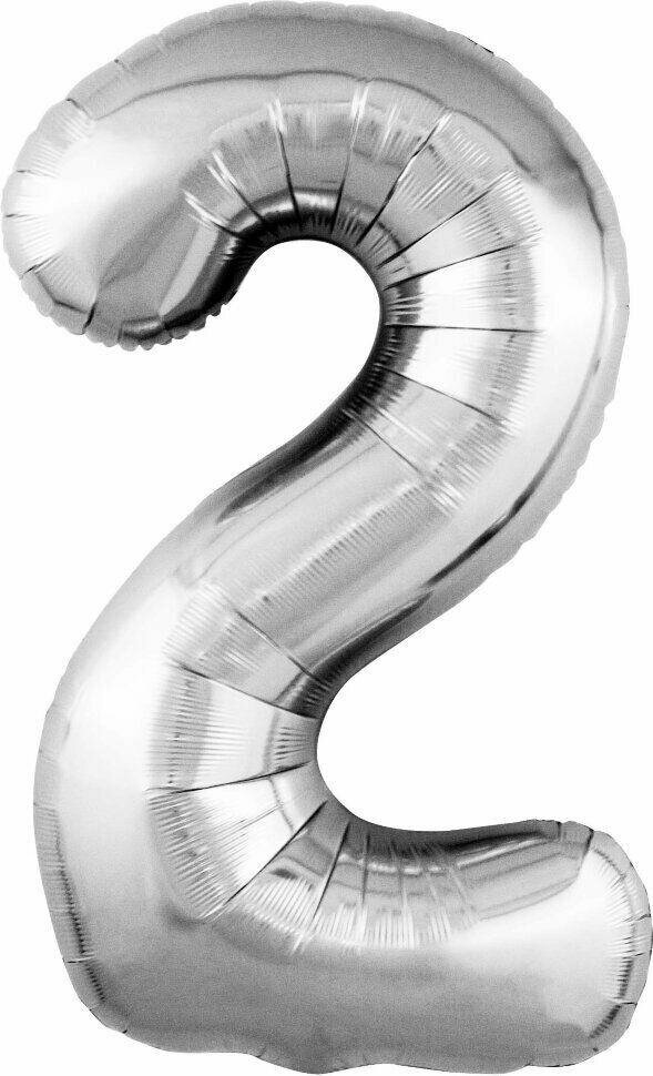 Шар (40'/102 см) Цифра, 2 Slim, Серебро, 1 шт. в упак.