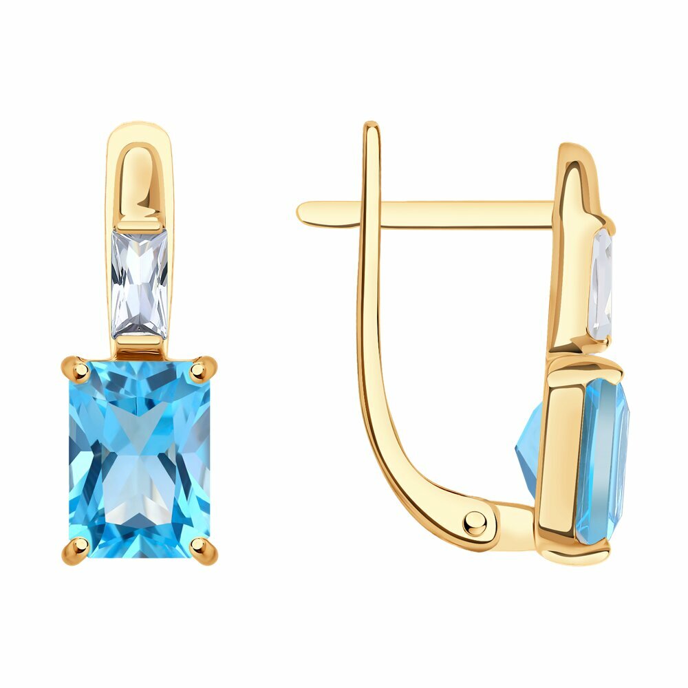 Серьги, красное золото, 585 проба, топаз, фианит