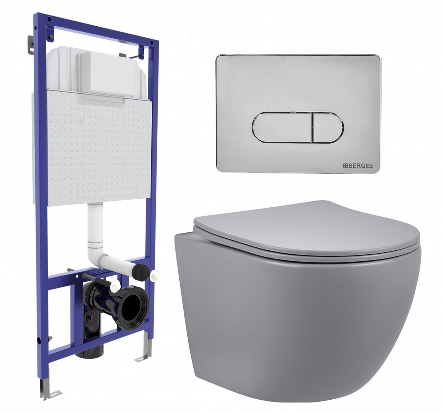 Комплект 3 в 1 инсталляция Berges Wasserhaus Novum 040233 + Унитаз подвесной Vincea Globo VT1-14SMG + кнопка хром