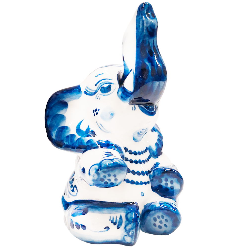 Фарфоровая фигурка ручной работы "Слон циркач", гжель