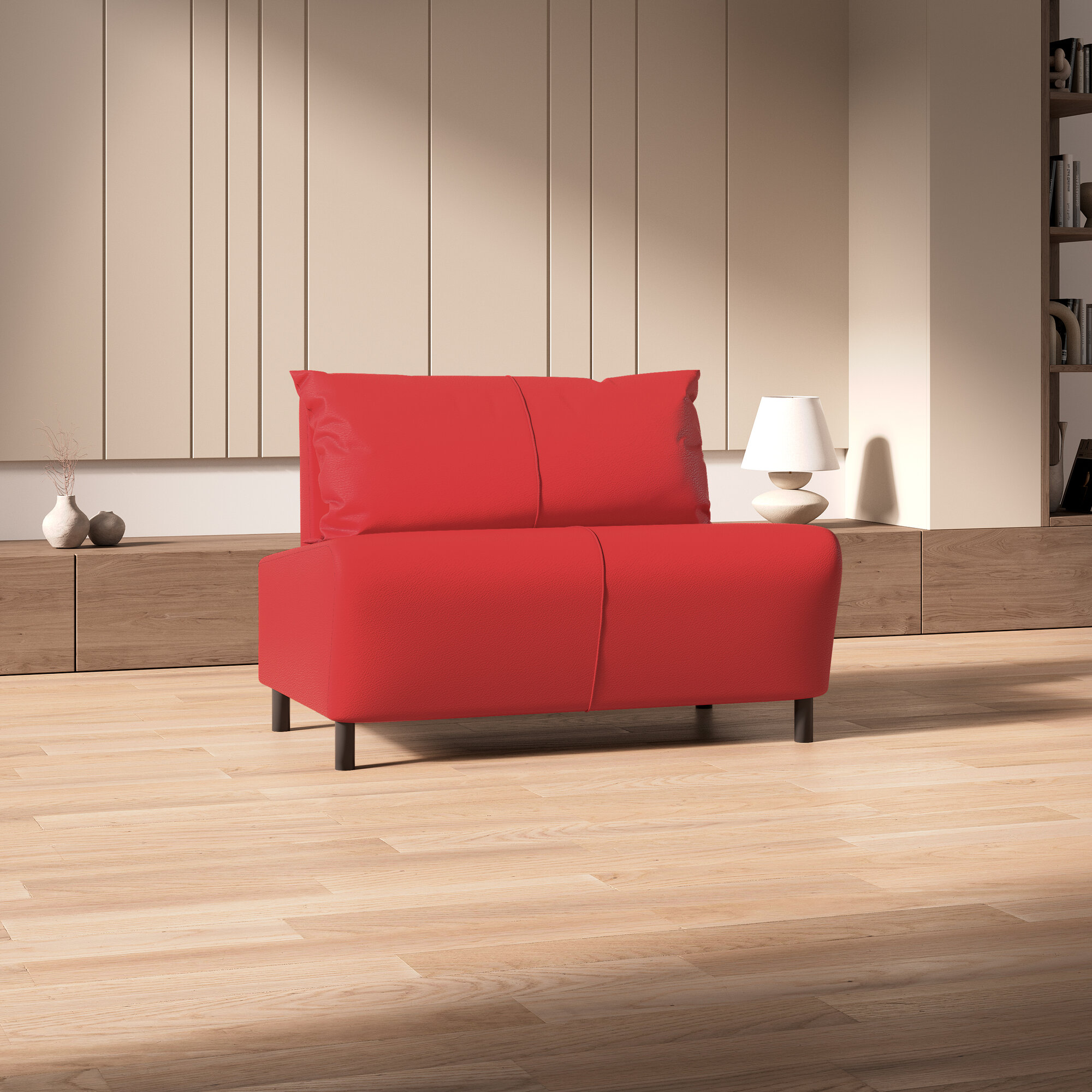 Диван TWIN, с подушкой, в офис, холл, 100 см, без подлокотников, экокожа красный