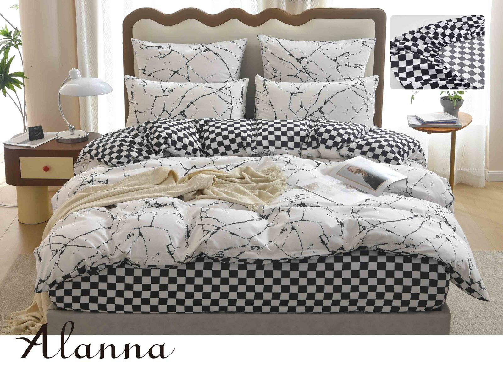 Комплект постельного белья двуспальный Alanna сатин - Белый Мрамор