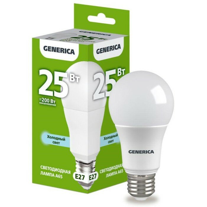 IEK GENERICA ЛОН A65 E27 25W(2500lm) 6500K 6K 65x135 матов. LL-A65-25-230-65-E27-G