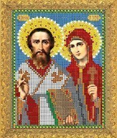 Схема для частичной вышивки бисером с нанесенным рисунком (19*24см.) Бис 344 "Св. Куприян и Устиния"