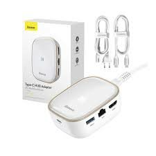 HUB адаптер Baseus Adaptor AC Multifunctional Charger 7-in-1, Type-C 60W + USB3.0*2 + SD/TF + RJ45 + HDMI 4K@30Hz, Белый