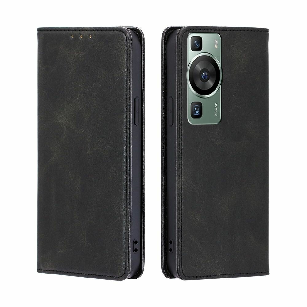 Чехол-книжка MyPads для Huawei P60 / P60 Pro / Хуавей П60/П60 Про, Телячья кожа, закрывающаяся на магнит, черный