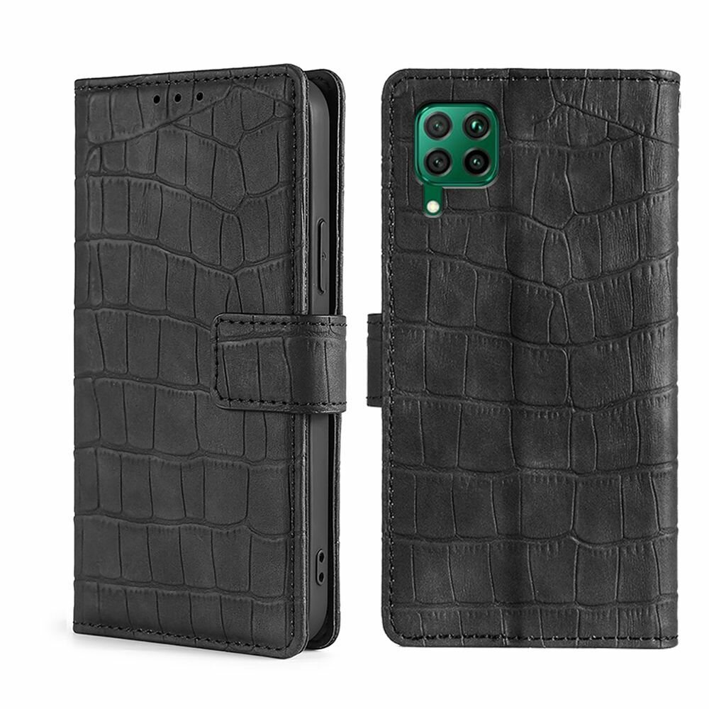 Чехол-книжка MyPads для Huawei P40 Lite / Nova 7i / Nova 6 SE / Хуавей P40 Лайт черный крокодиловая кожа