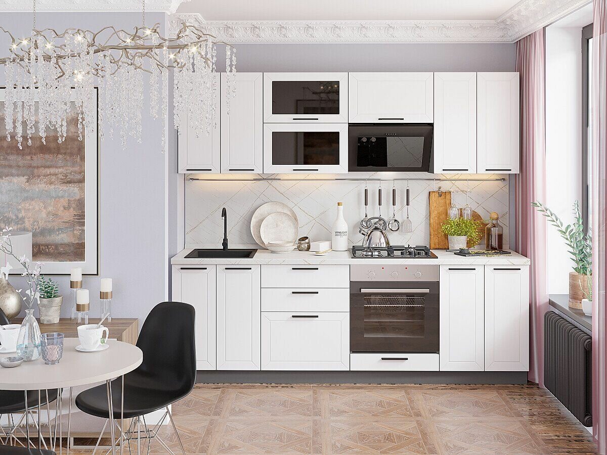 Кухонный гарнитур 2400 мм, Глетчер, Айленд Силк