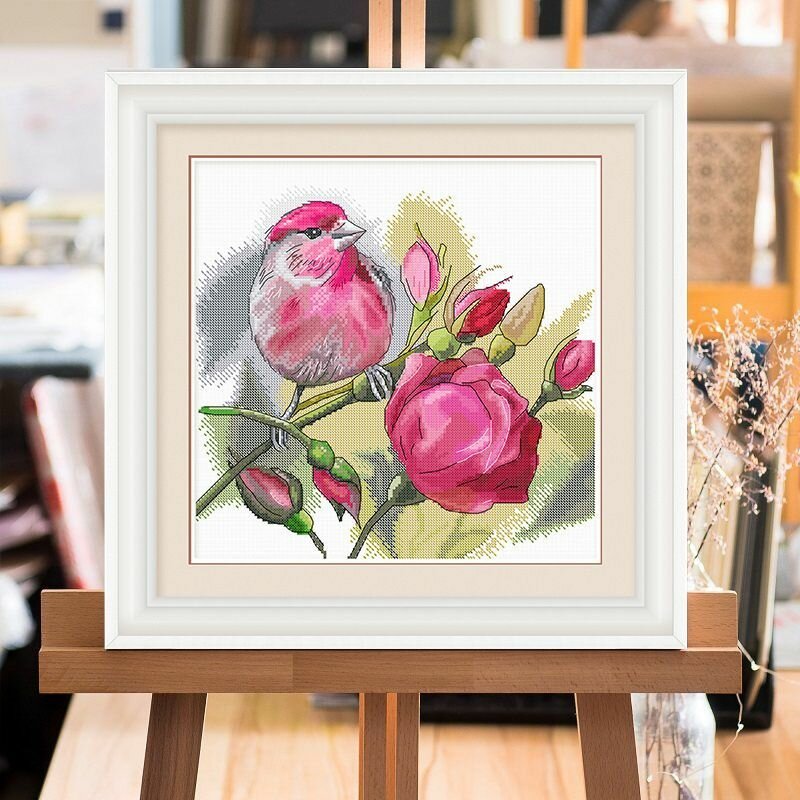 Вышивка крестом Птичка в саду №2 11 ст размер канвы 45*45 см, размер рисунка 35*32 см 61 цветов