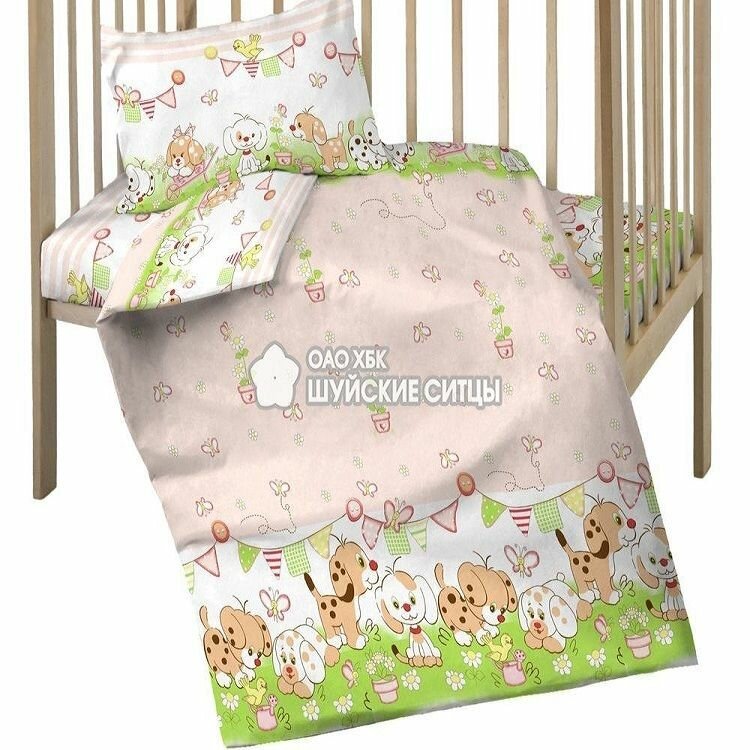 Мамино счастье детский комплект постельного белья "Веселые щенки" простыня на резинке 90х180