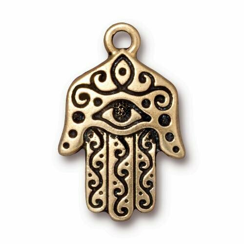 Подвеска, 26х17мм, TierraCast, Хамса (рука Бога), базовый материал - оловянный сплав, позолоченная с чернением, 1 шт.