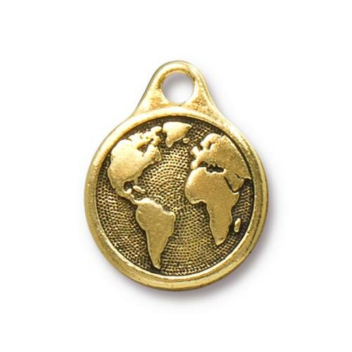 Подвеска, 21х17мм, TierraCast, планета Земля, базовый материал - оловянный сплав, позолоченная с чернением, 1 шт.