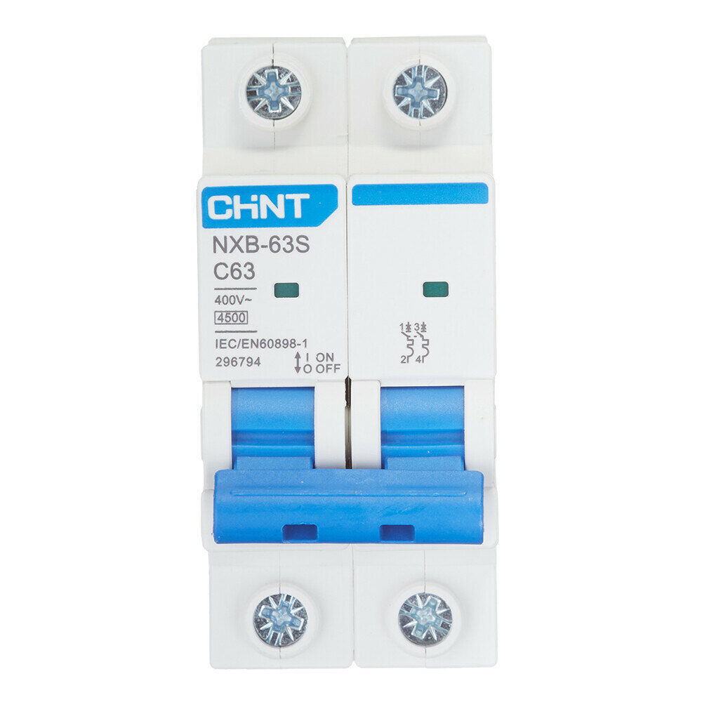 Автоматический выключатель модульный Chint NXB-63S 2P 63А тип C 4,5 кА 400 В 296794 Chint