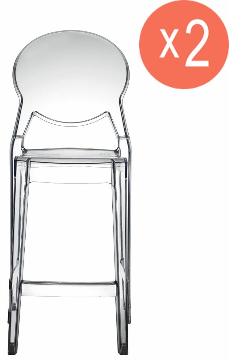 Комплект полубарных стульев со спинкой для кухни Igloo, 2 шт, прозрачный, Scab Design