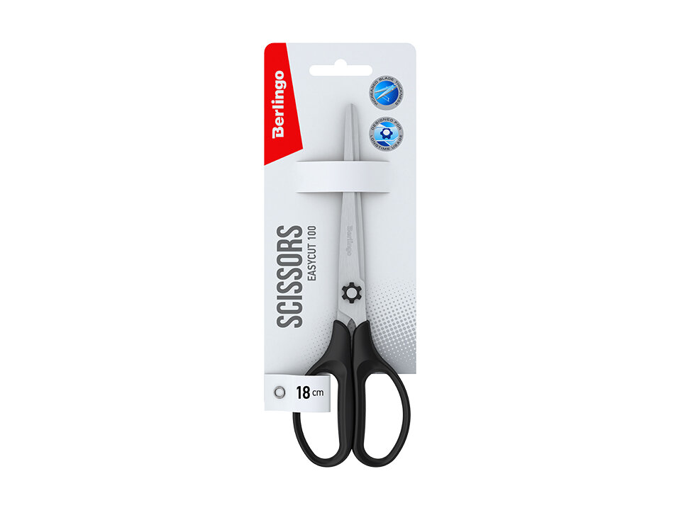 Ножницы Berlingo "Easycut 100" 18см, европодвес