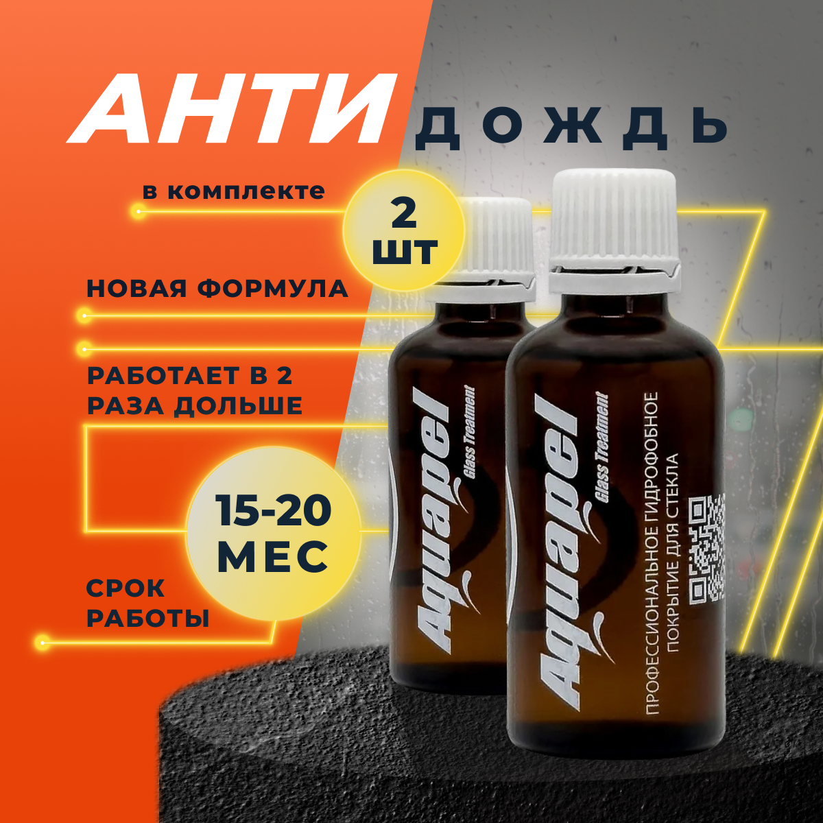 Гидрофобное покрытие для стекол автомобиля, антидождь Аквапель AQUAPEL (R) усиленная формула , 50 мл (2 штуки)