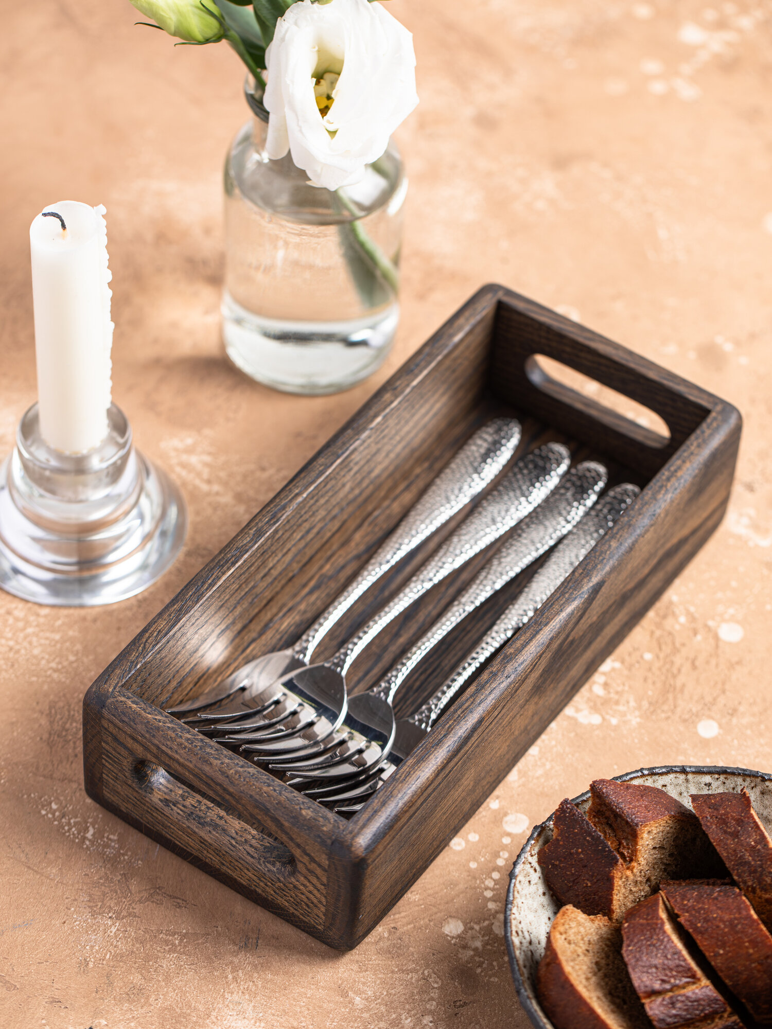 Лоток для столовых приборов, деревянный лоток на стол, лоток из дерева с ручками