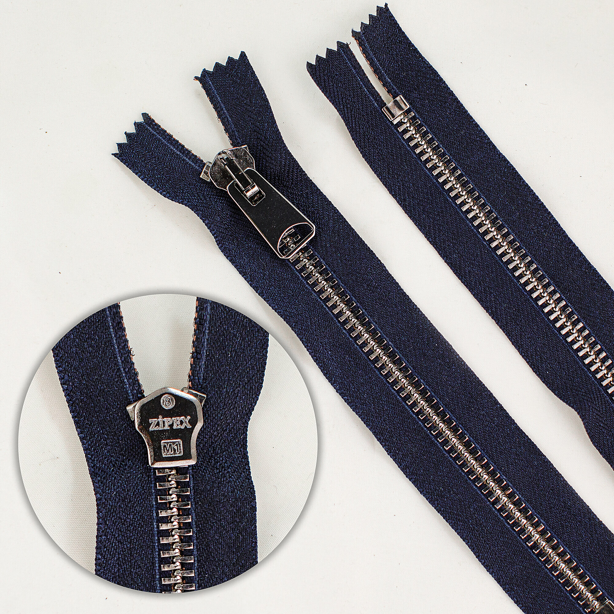 Молния Zipex металлическая Т8 неразъёмная, серебро, 18 см, 1шт/упак, синий