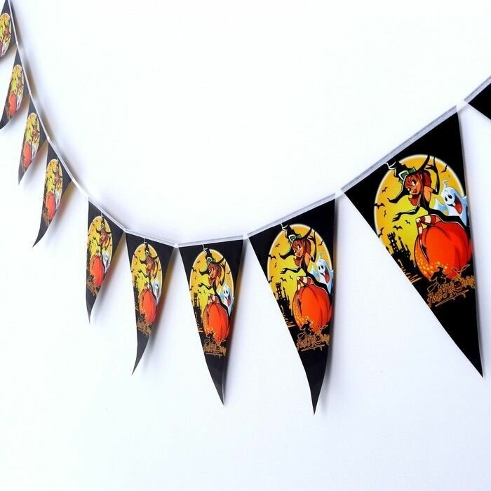 Растяжка Хэллоуин, ведьмочка, 10 флажков, 250 см