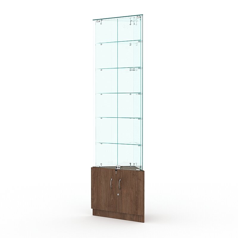 Витрина стеклянная "истра" угловая №505-У трехгранная (с дверками, бока - стекло), Орех