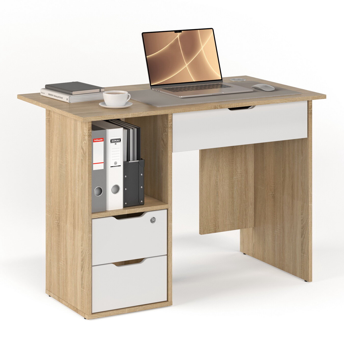 Стол письменный БАНГА-62-Я левый Дуб Сонома - Белый