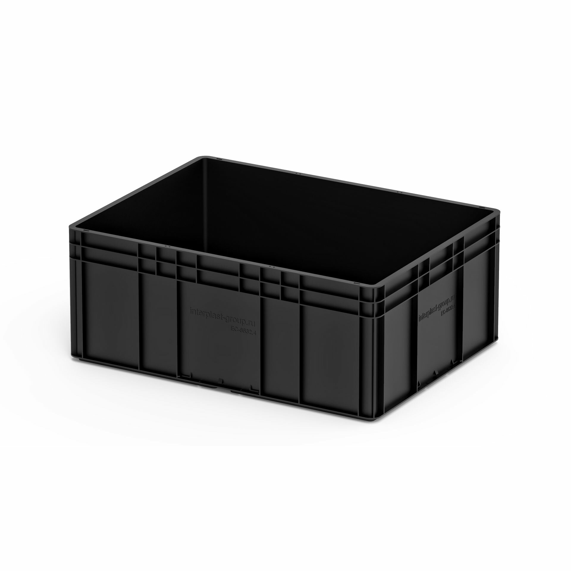 Ящик пластиковый, Евроконтейнер, сплошные стенки закрытые ручки, 800х600х320 мм, черный