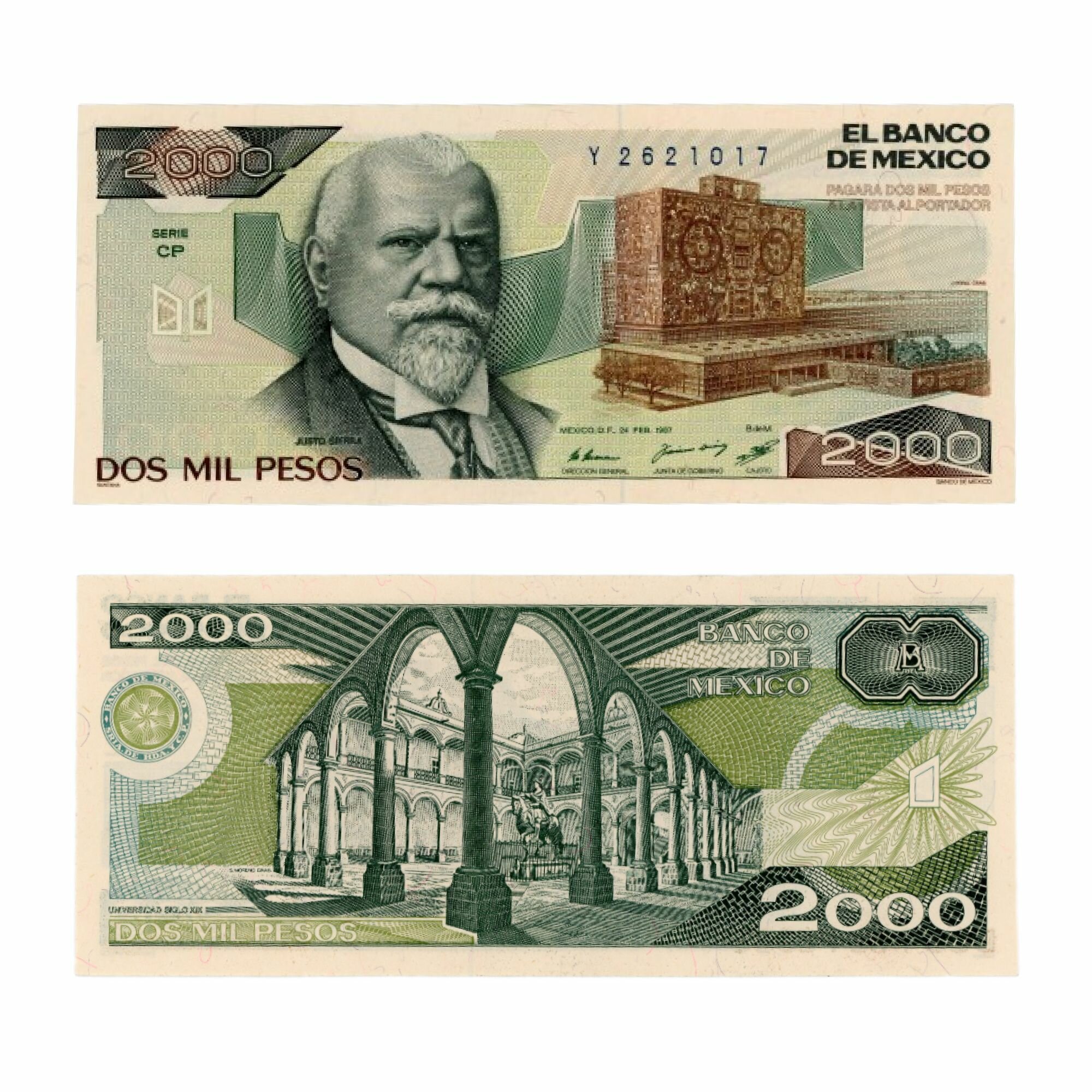 Банкнота Мексика 2000 песо 1987 год Uncirculated (UNC) Pick 86b