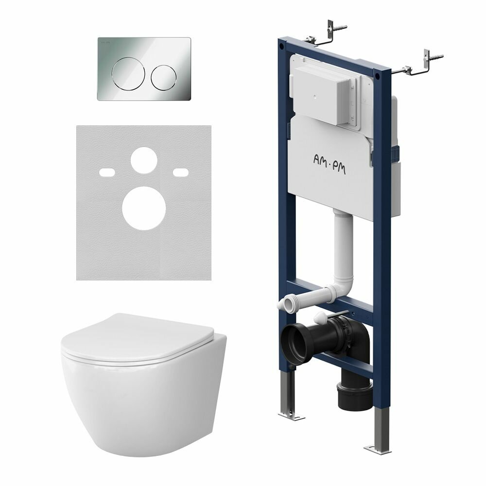 Инсталляция с унитазом AM.PM Like Aquaspin, сиденье микролифт, клавиша хром глянец