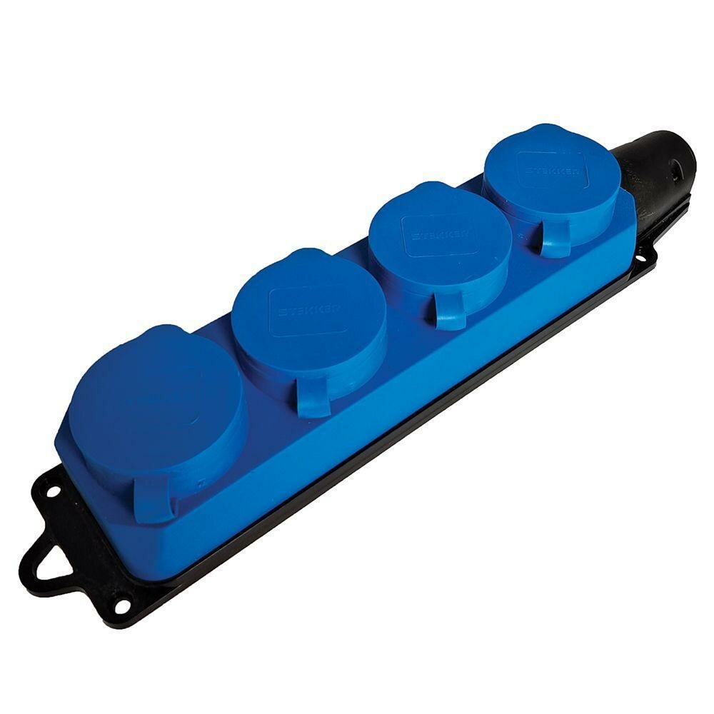 Розетка переносная 4-местная 2P+PE Stekker Одри с крышкой синий RST16-24-44-4 49402, цвет Синий/, материал /