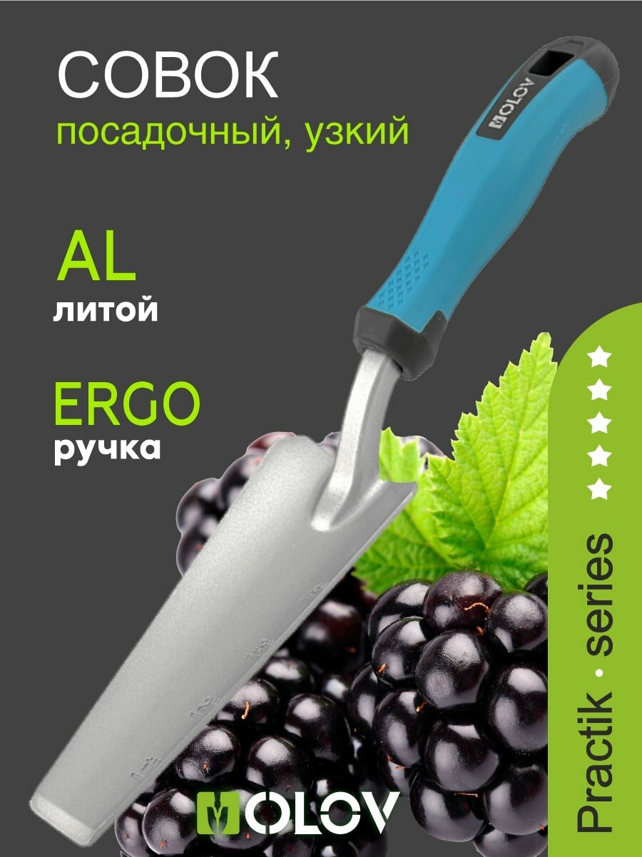 Совок садовый `OLOV Практик` металлический, посадочный, узкий