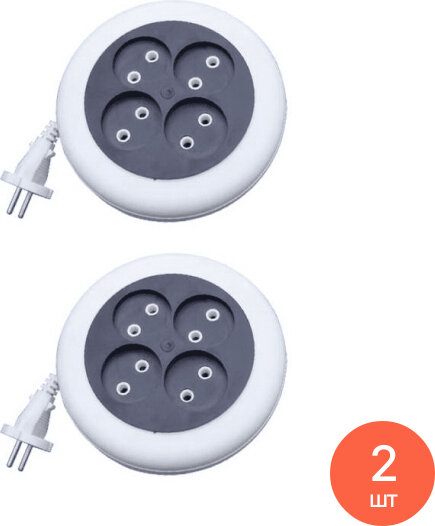 Удлинитель бытовой UNIVersal / Юниверсал У6-002 рулетка, ШВВП 2х0.75, 5 метров 4 розетки, 002-5М (комплект из 2 шт)