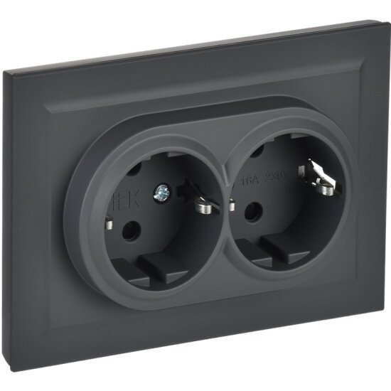 Розетка Iek 2-м СП BRITE РСш12-3-БрГ 16А в сборе с заземл. защ. шторки графит, BR-R24-16-K53-F