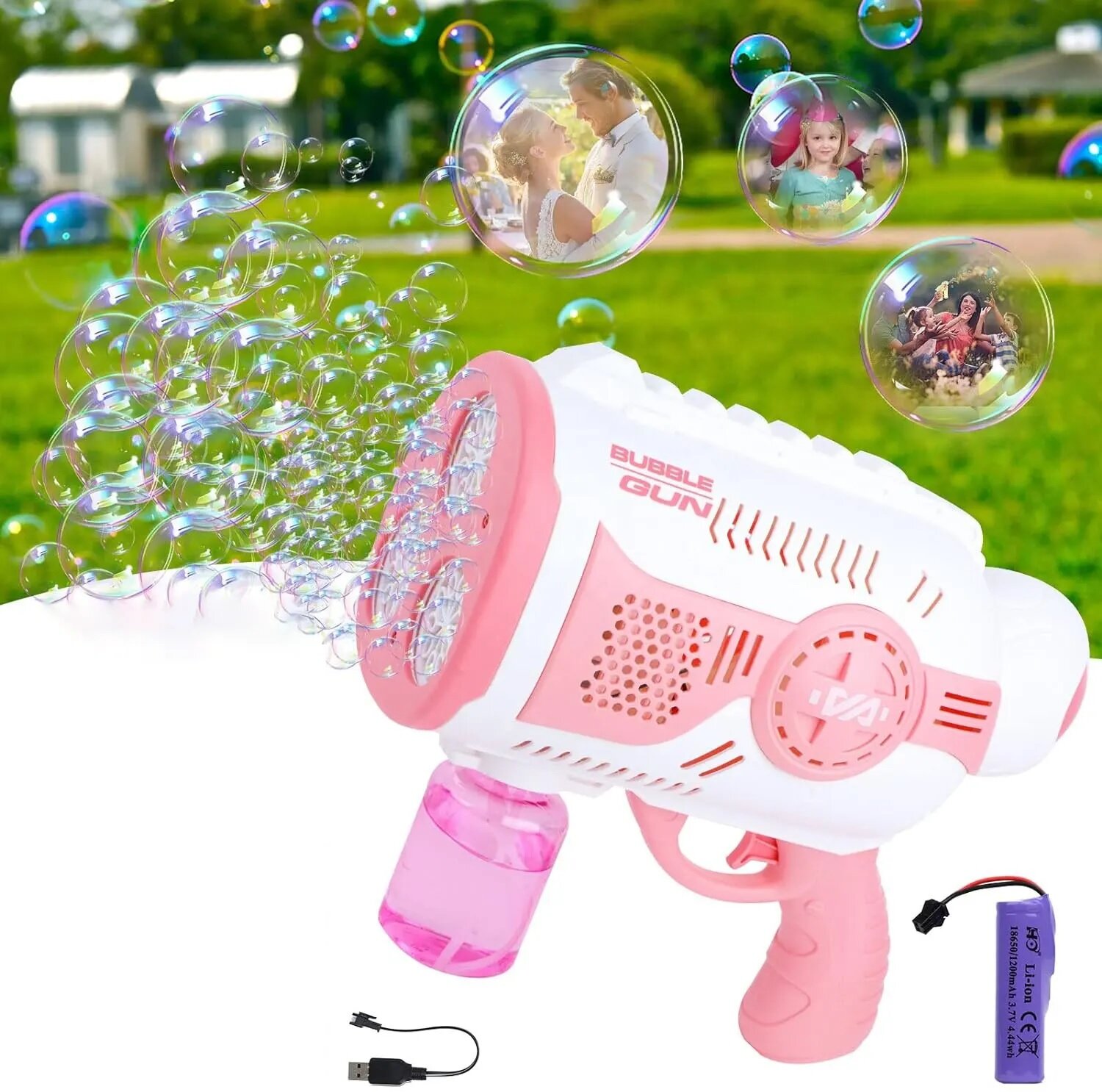 Турбо пистолет мыльных пузырей 3 сопла розовый