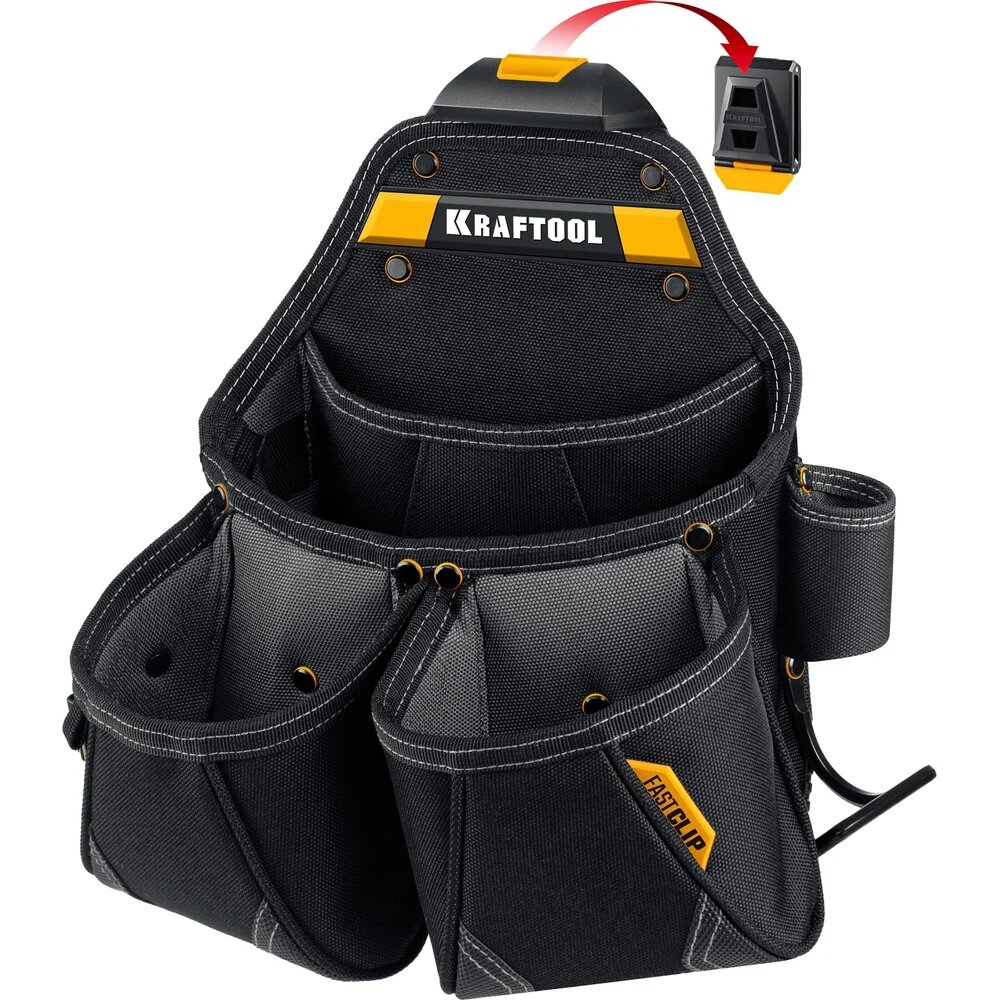 Поясная сумка KRAFTOOL KP-15 350x320 мм с быстросъёмным креплением FastClip, 15 карманов и петель 38771, сумки