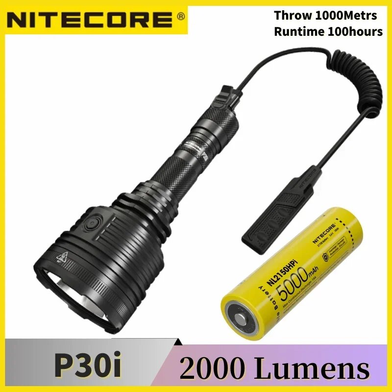 Высокомощный перезаряжаемый охотничий фонарик NITECORE P30i 2000 люмен с дистанционным управлением Battey Rsw2i 5000 мАч