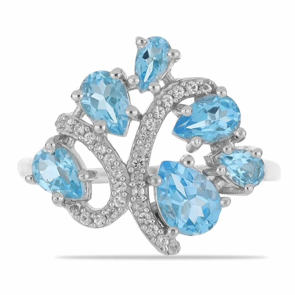 Кольцо, серебро, 925 проба, родирование, циркон, топаз