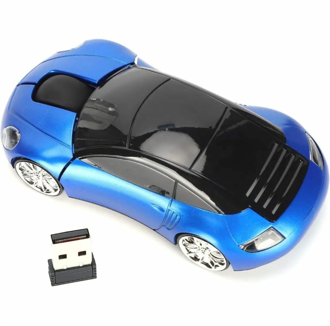 Мышь компьютерная беспроводная с подсветкой, USB автомобиль 2.4G, машинка синяя