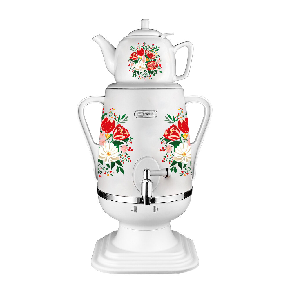 Самовар эл. пластик добрыня DO-434 белый 'Цветы на белом'