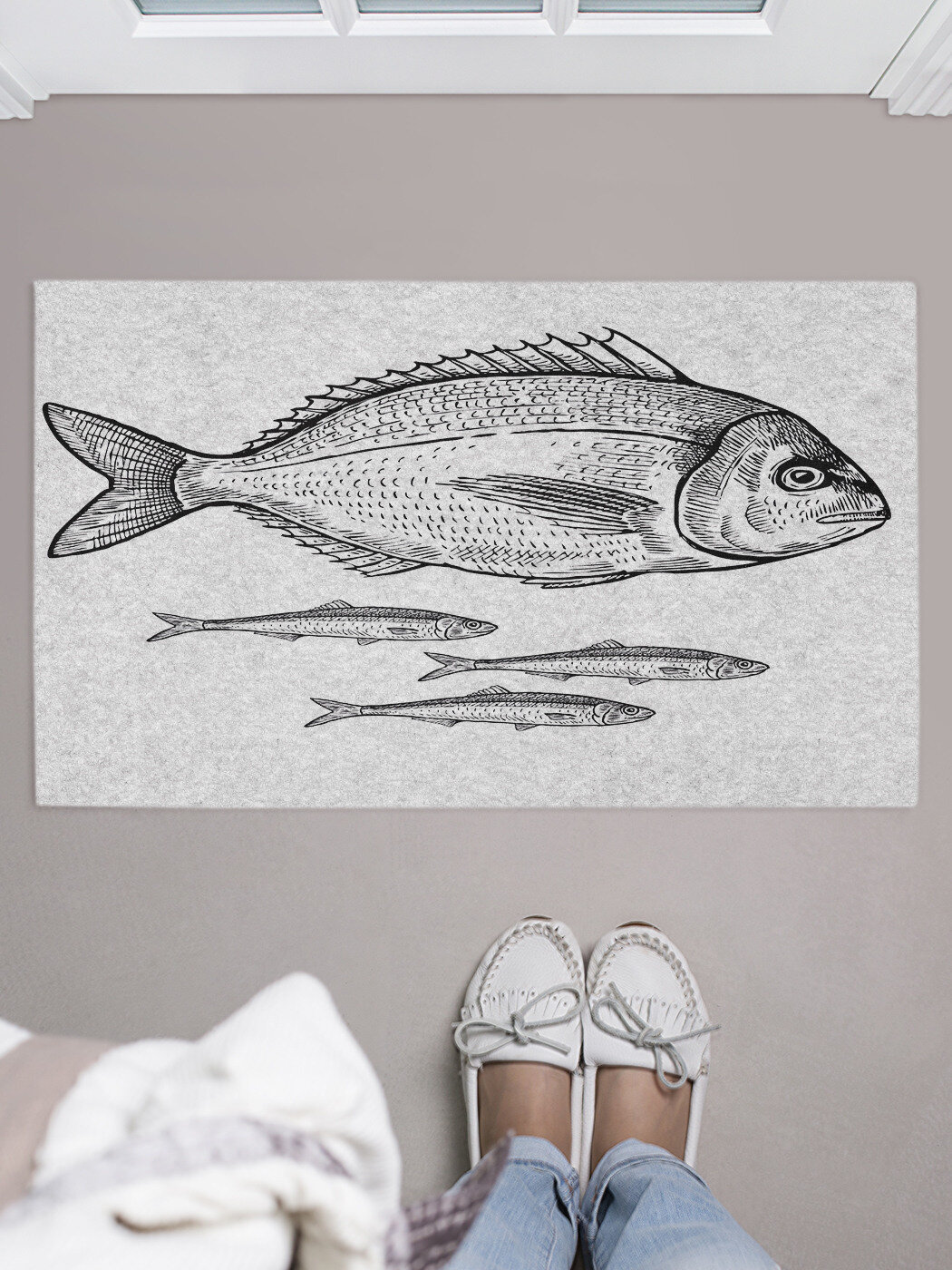 Коврик придверный в прихожую с принтом "Большая рыба" 45x75 см , JoyArty