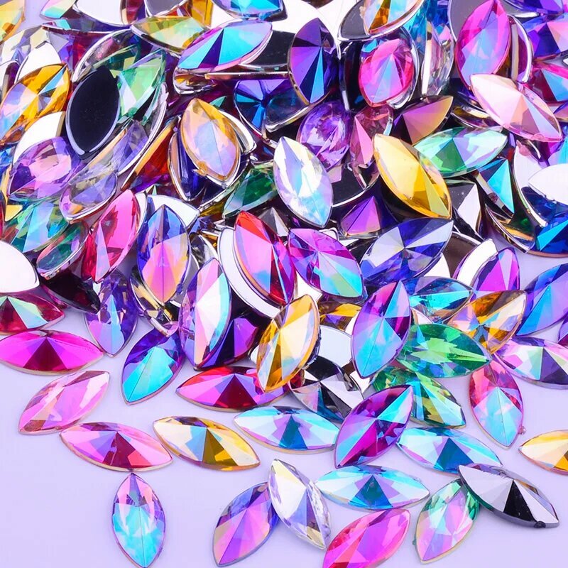 Стразы акриловые 7x15 мм, Mix Color, 100шт
