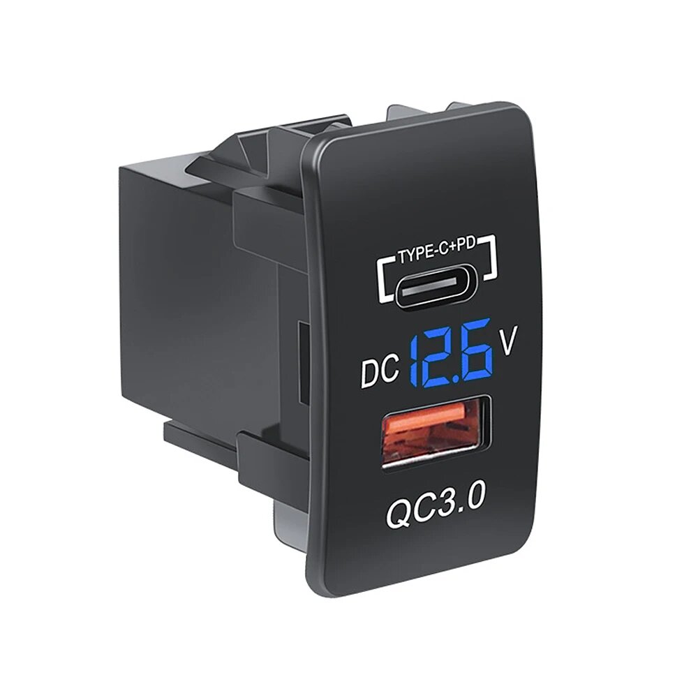 Автомобильное зарядное устройство 12 В-24 В QC3.0 Type C PD со светодиодной розеткой вольтметра Водонепроницаемый USB-порт для зарядки для Honda Old Style Modify BL-1 no cable