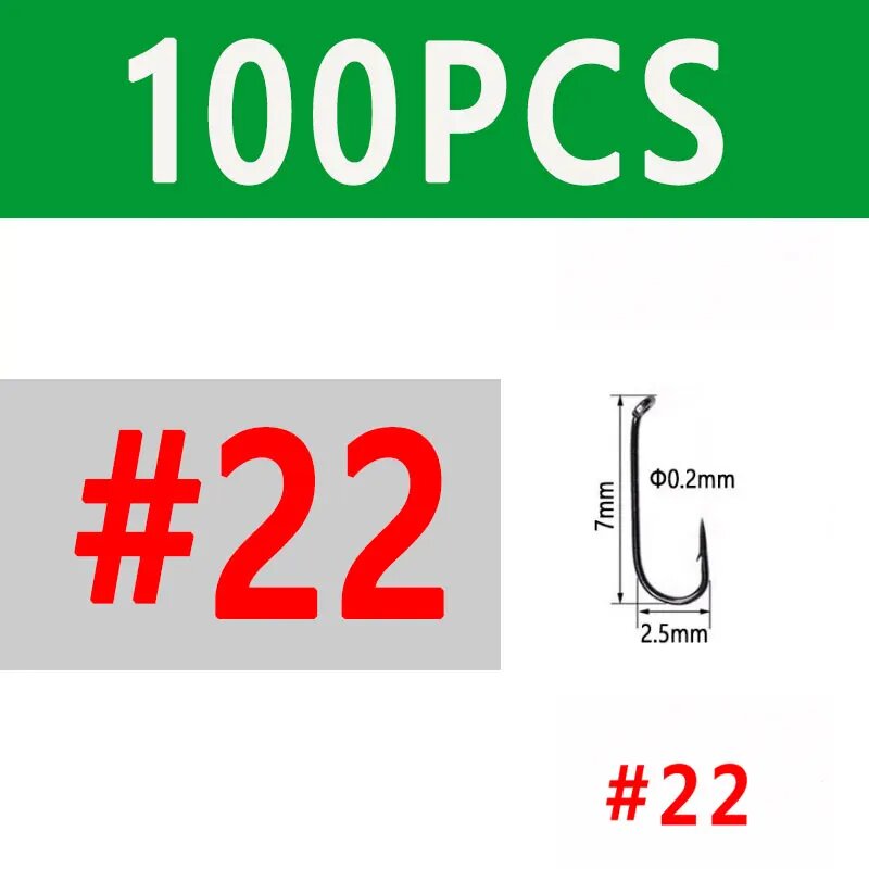 Bimoo сухие крючки для нахлыста 50/100 шт. 100PCS Size 22